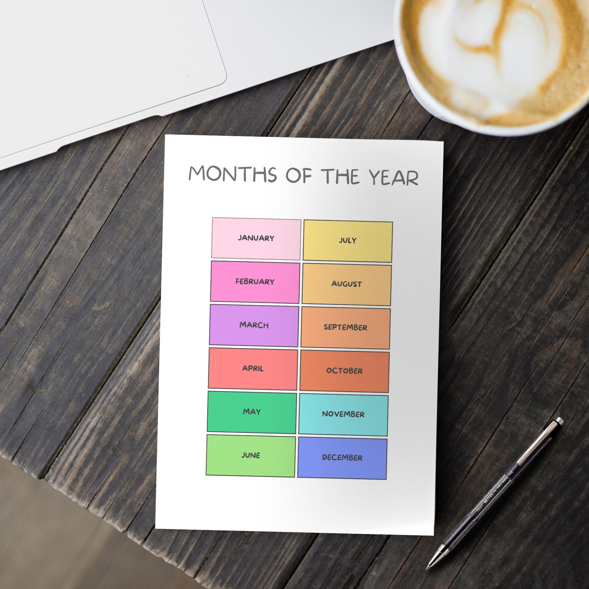 Rainbow Months of the Year Poster, Printable Wall Art, Rainbow ...
