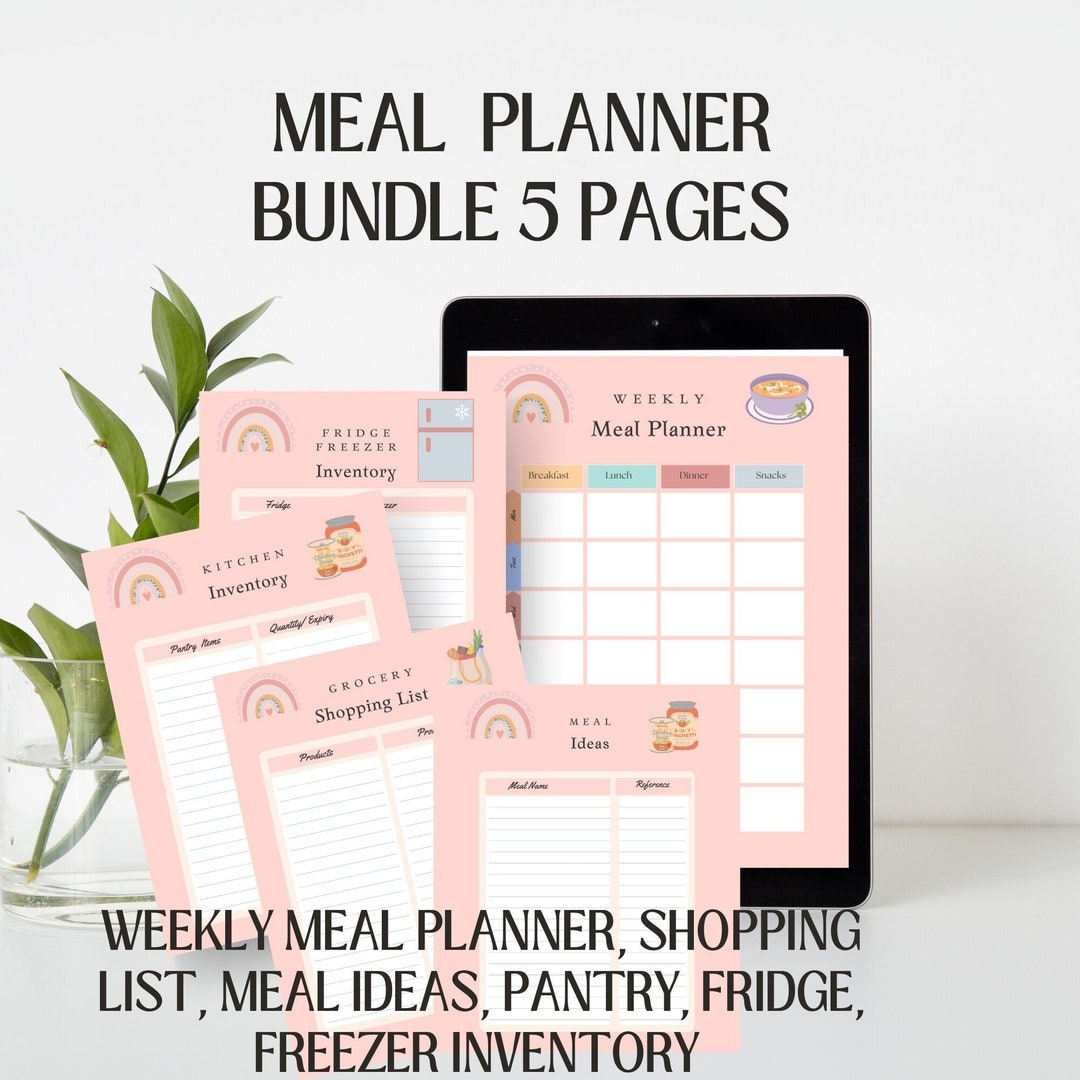 Weekly Meal Planner Bundle Pack of 5 | Grocery List & Kitchen Inventory ...