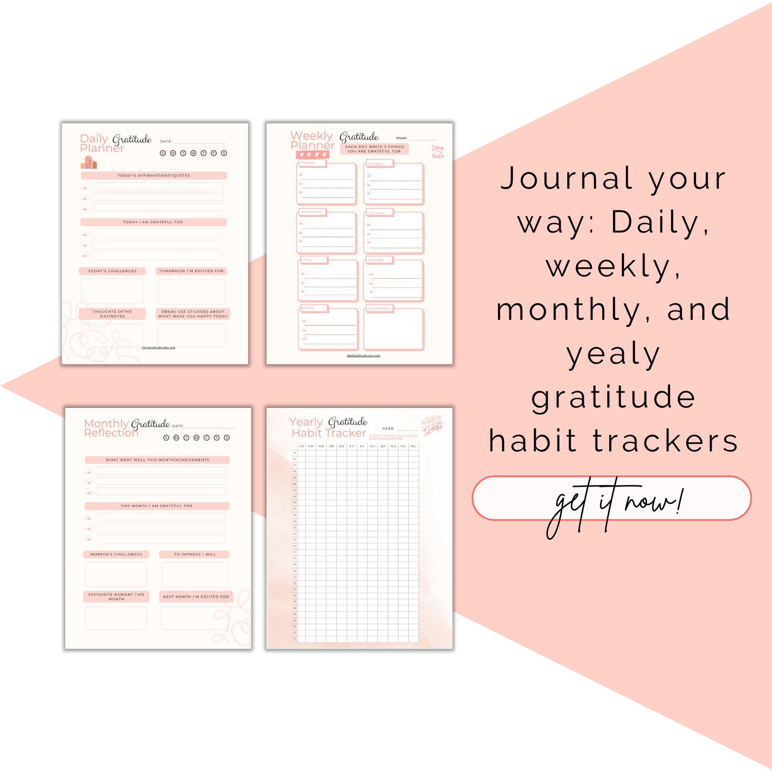 Gratitude Journal Printable Pack - 11 Pages of Daily, Weekly, & Monthly ...