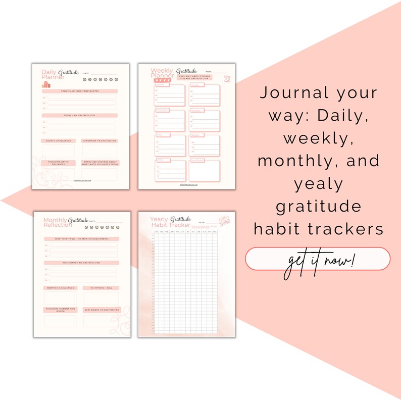 Gratitude Journal Printable Pack - 11 Pages of Daily, Weekly, & Monthly ...