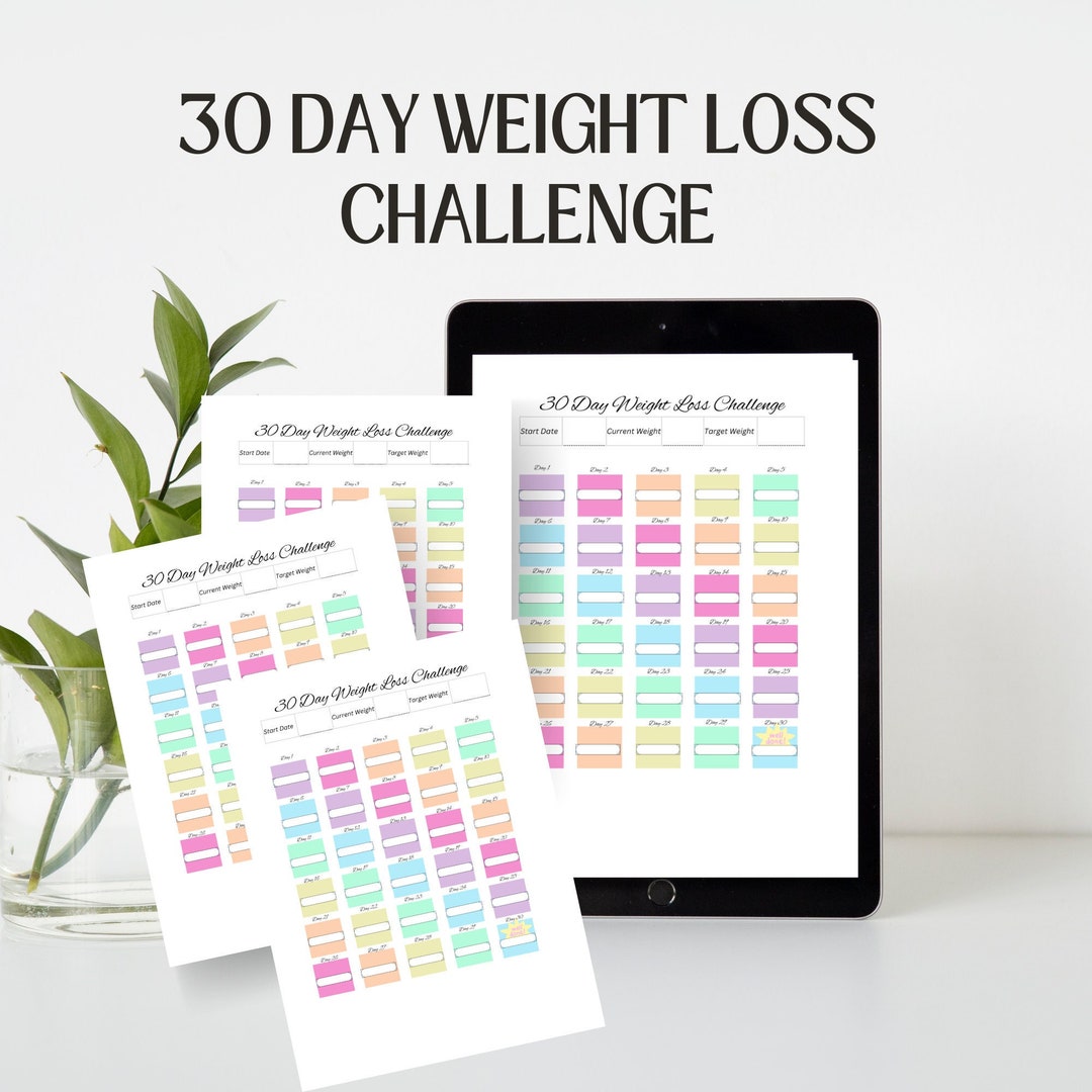 30 Day Weight Loss Tracker Challenge Printable Reach Your Fitness Goals ...
