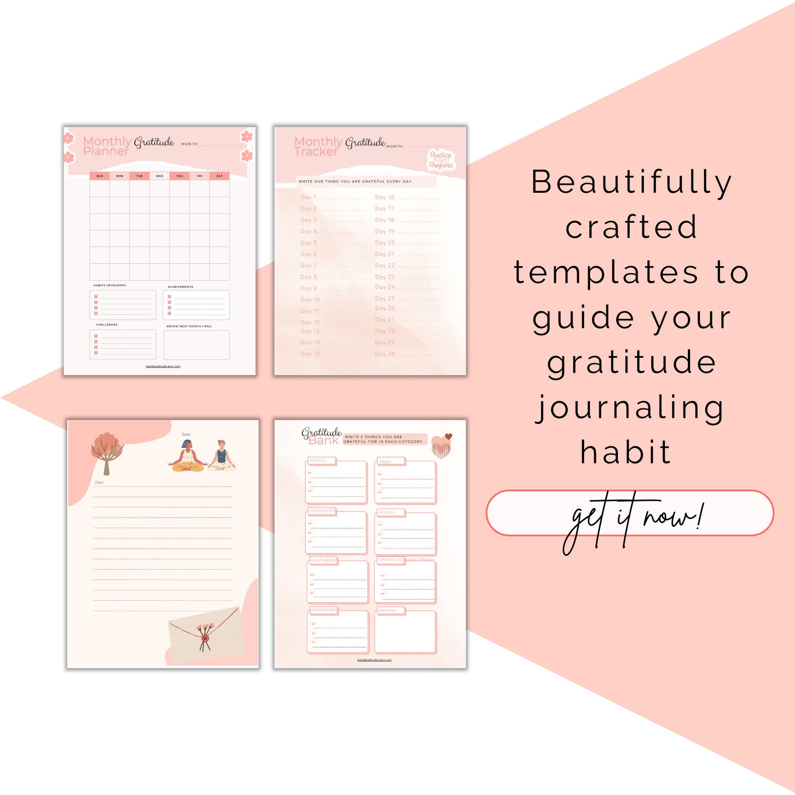 Gratitude Journal Printable Pack - 11 Pages of Daily, Weekly, & Monthly ...