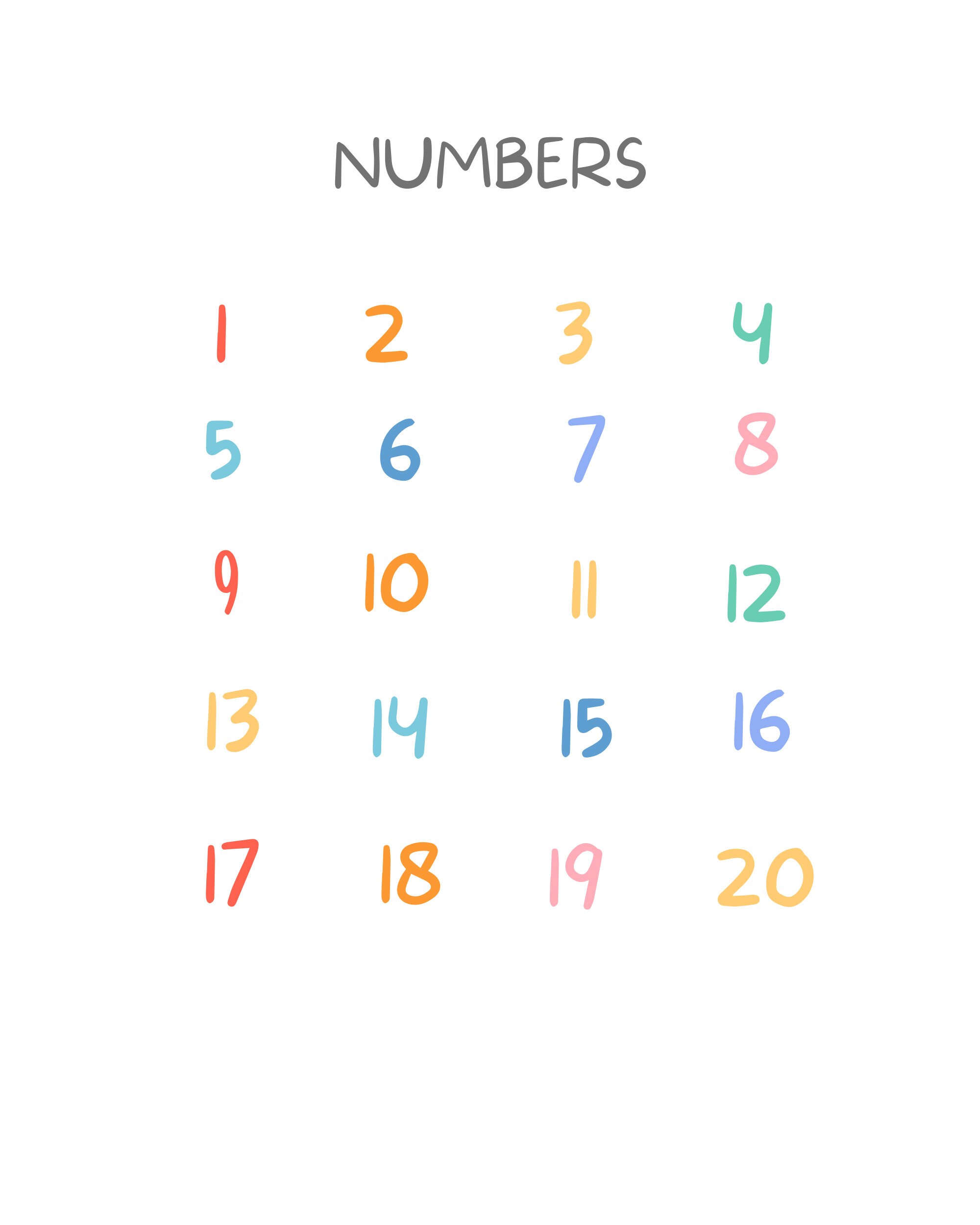 Rainbow Numbers Poster, Numbers 1-20 Print, PRINTABLE Educational Wall ...