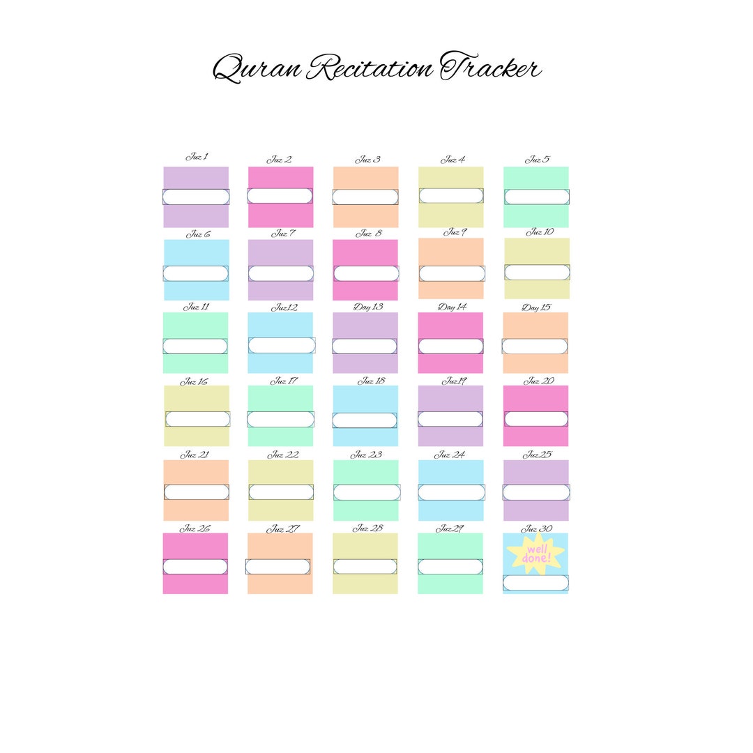 Printable Quran Tracker Quran Recitation Quran Reading Juz - Etsy