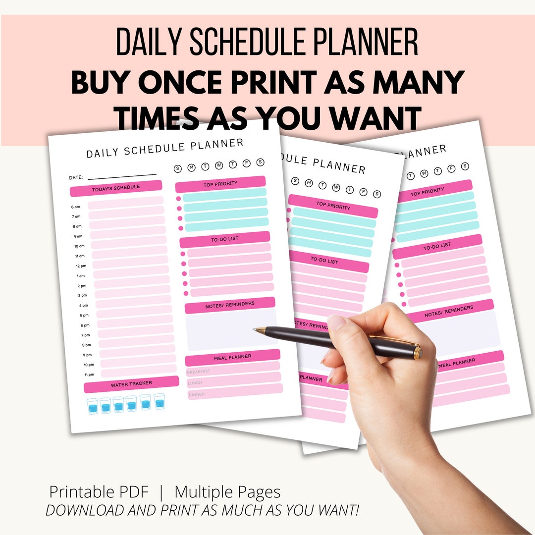 Pink Daily Planner, Digital Planner, Daily Planner Printable, Daily ...