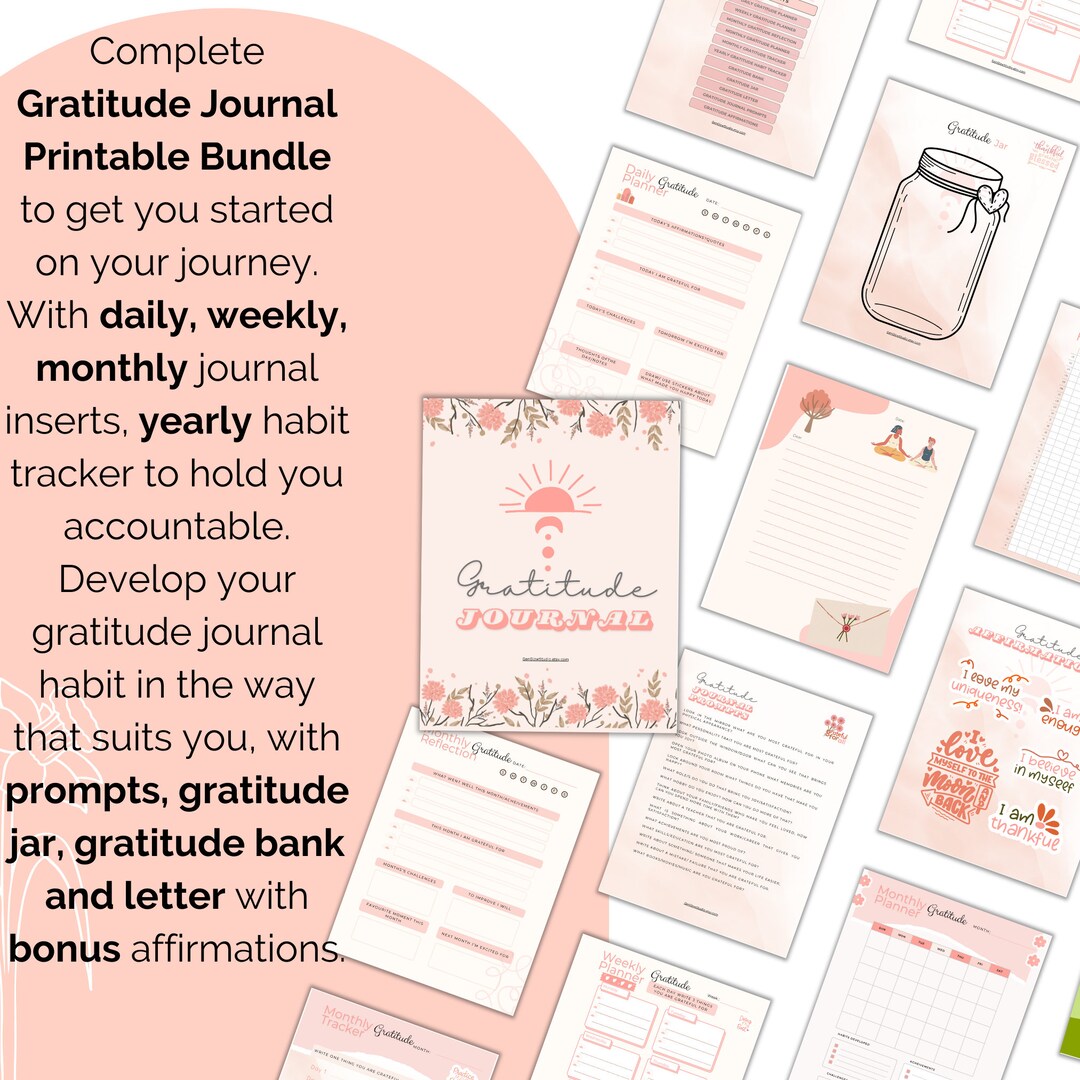 Gratitude Journal Printable Pack - 11 Pages of Daily, Weekly, & Monthly ...