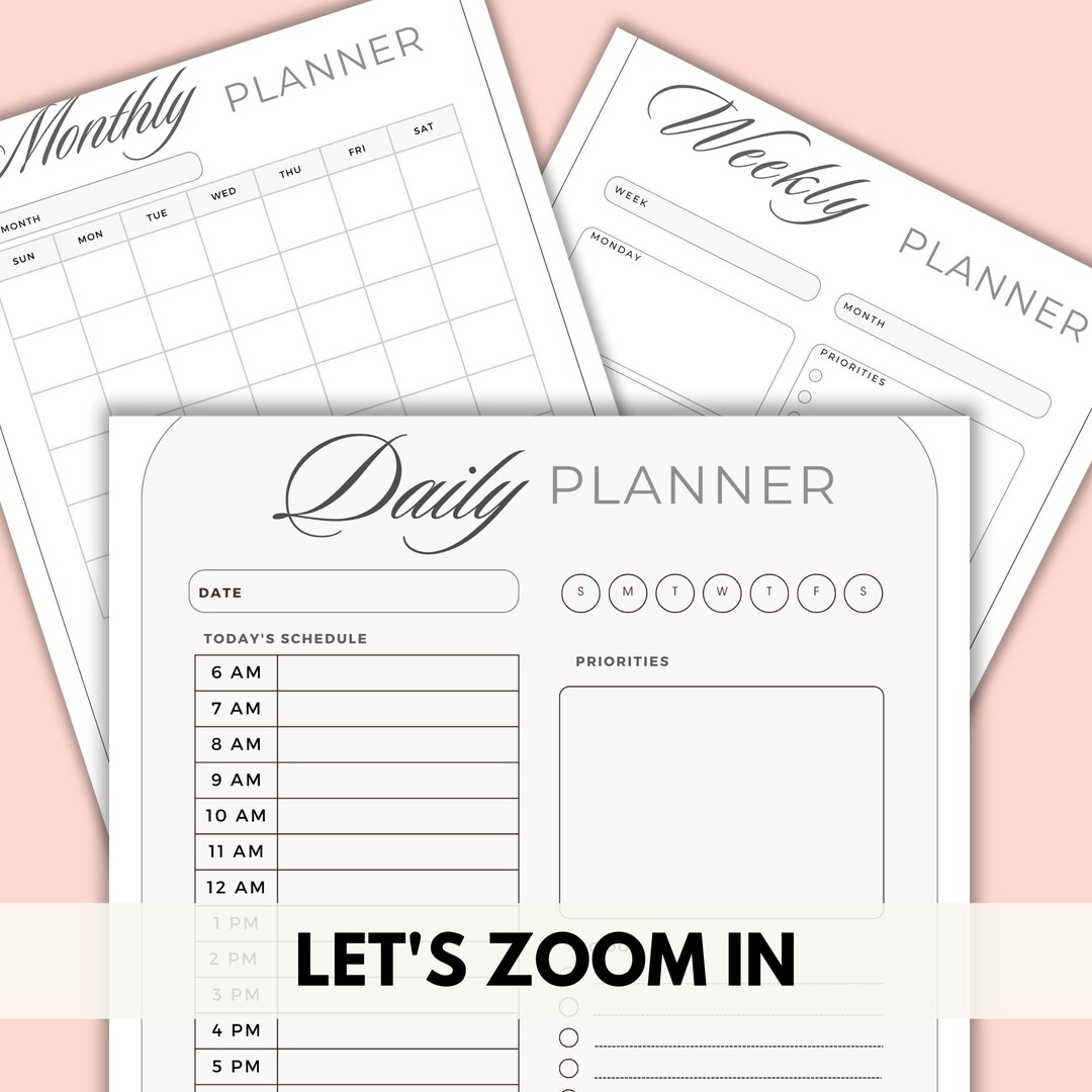 Printable Planner Bundle Set of 4, Daily Weekly Monthly Planner Bundle ...