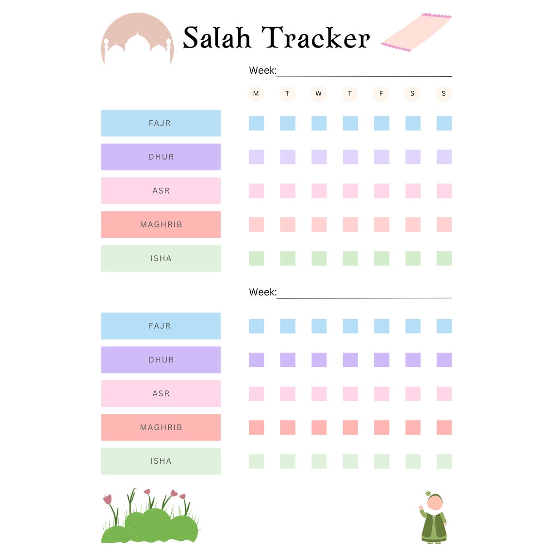 Salah Tracker, Muslim Kids Prayer Tracker, Namaz Log, Solat Sembahyang ...