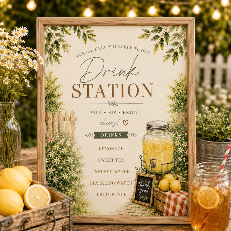Editable Summer BBQ Drink Station Sign, Lemonade Bar Decor (instant ...