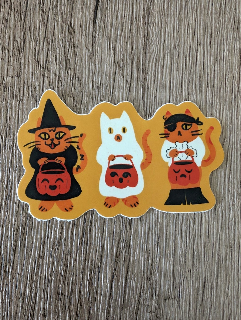Trick or Treat - Cute Spooky Halloween Cat Vinyl Sticker - Etsy