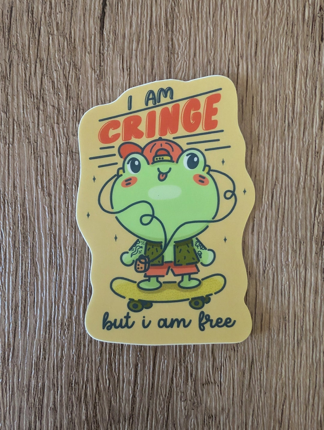Cringe but Free - Cute Silly Frog on Skateboard Vinyl Laminate Sticker ...