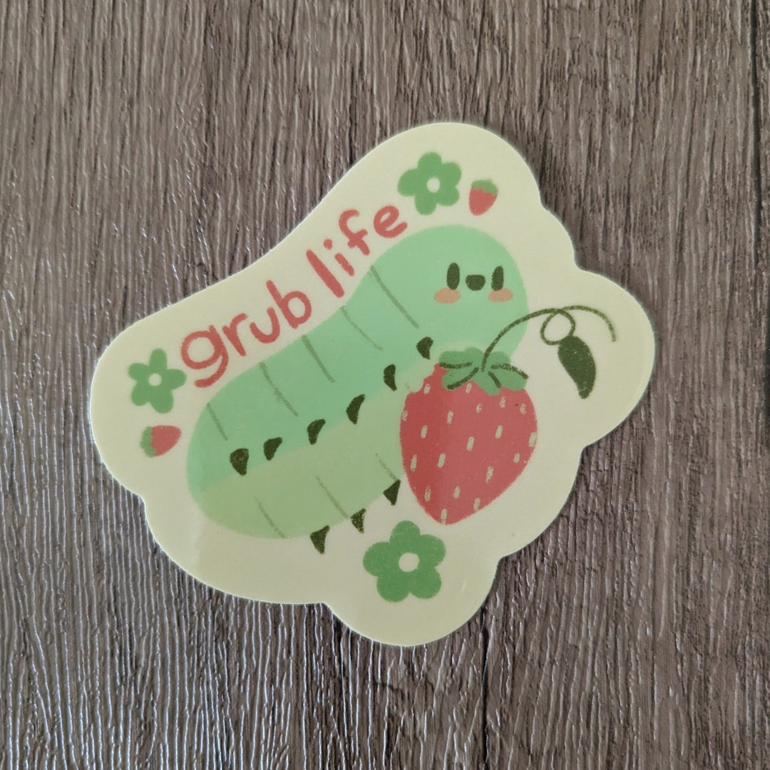 Grub Life - Cute Bug Caterpillar Strawberry Vinyl Laminate Sticker - Etsy