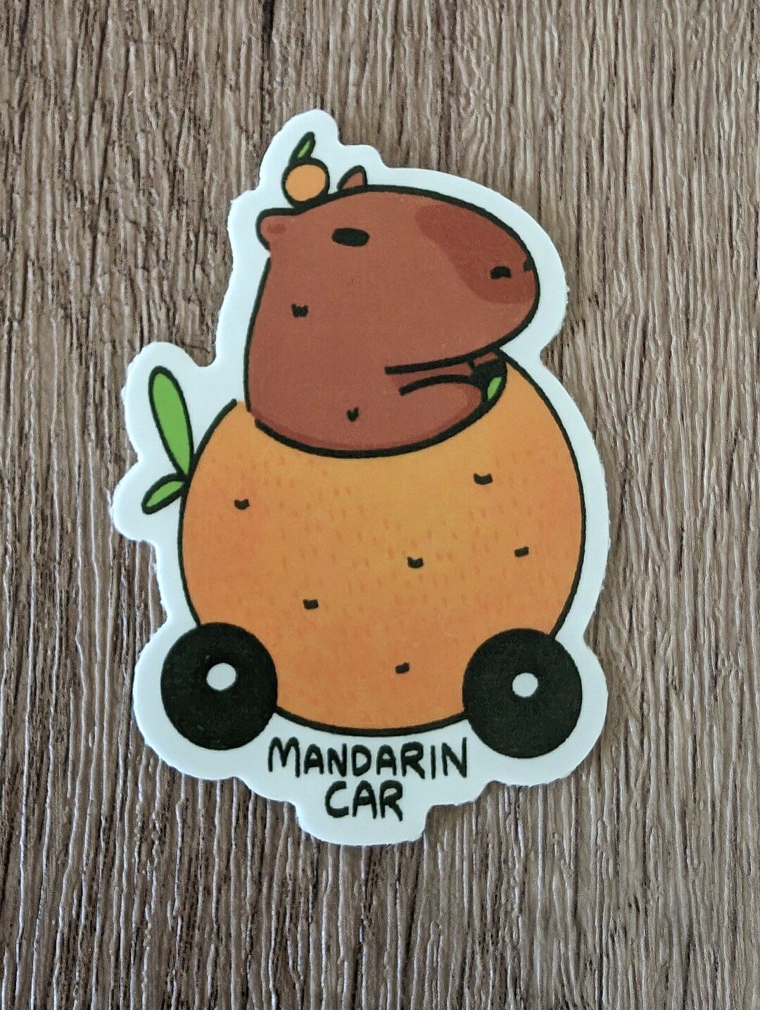 Capybara in a Mandarin Car - Cute Richard Scarry Inspired Vinyl Sticker ...