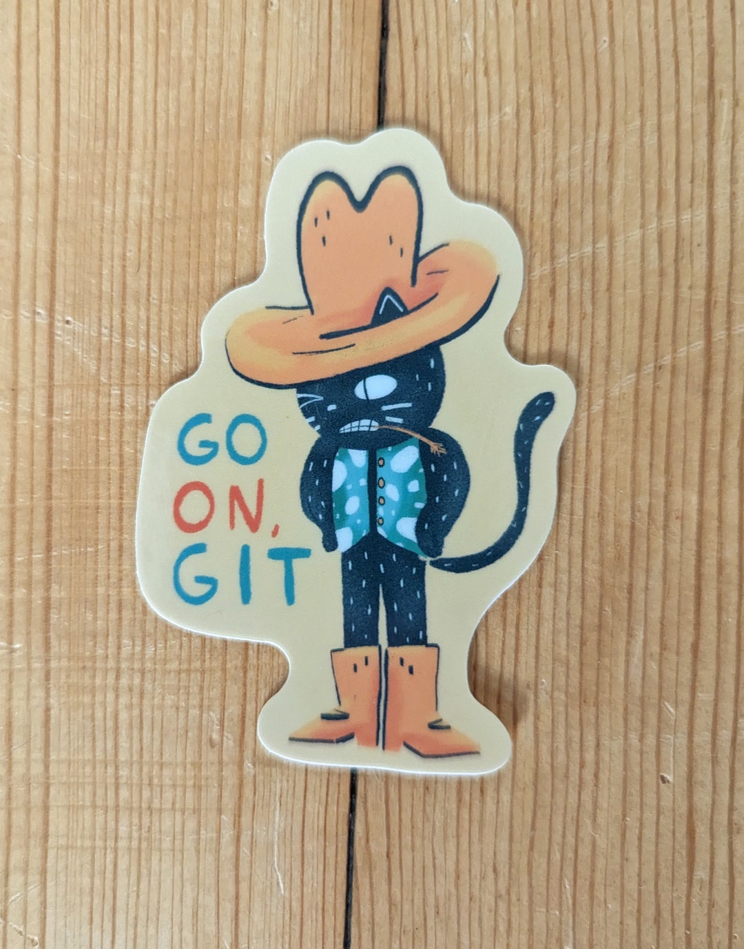 Go on Git - Cute Cowboy Cat Vinyl Laminate Sticker - Etsy