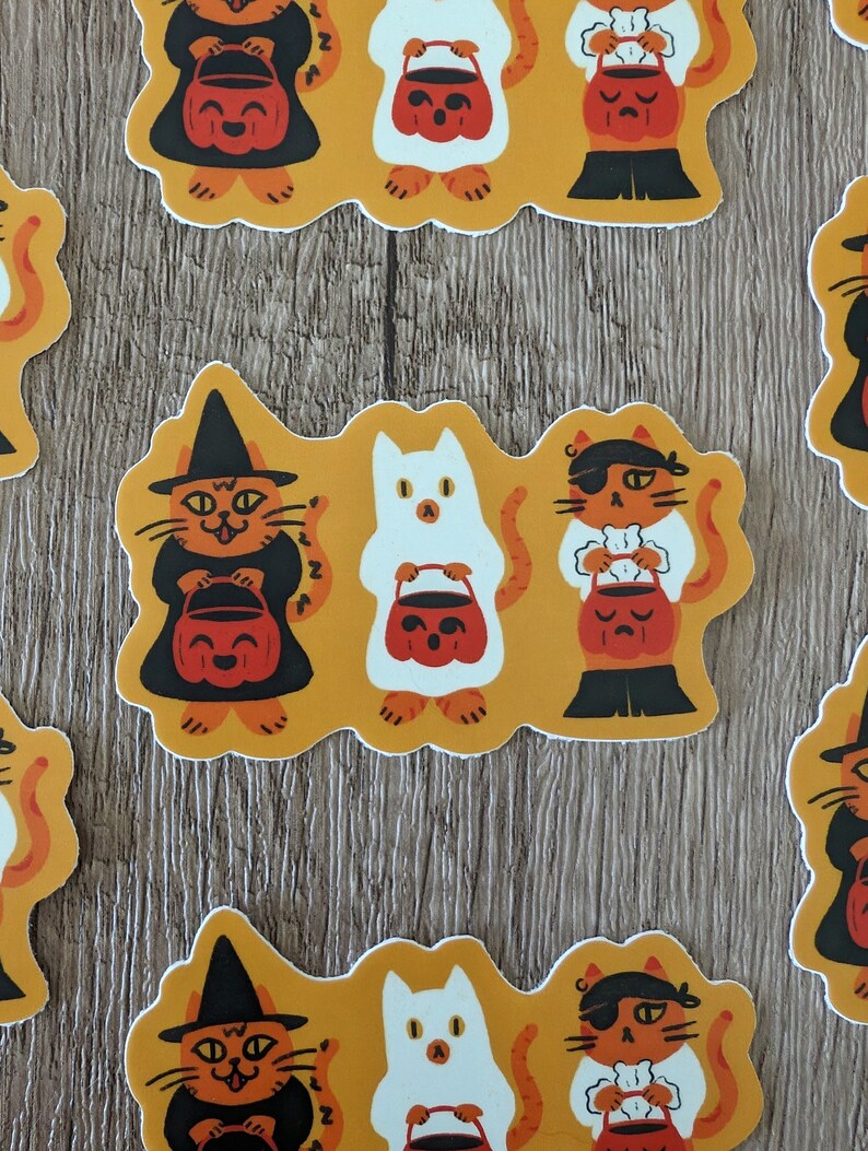 Trick or Treat - Cute Spooky Halloween Cat Vinyl Sticker - Etsy