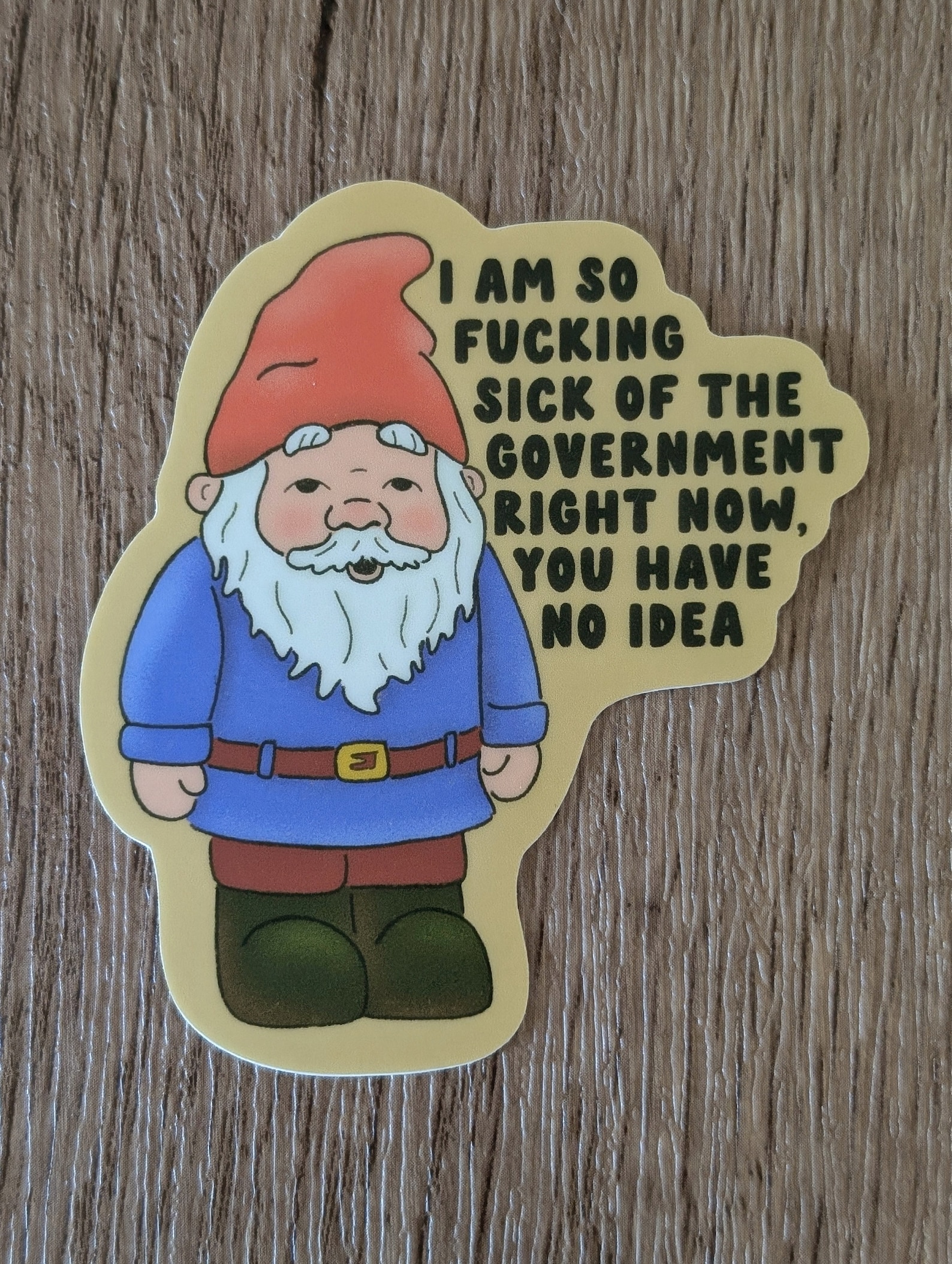 I'm so Mad at the Government - Cute Garden Gnome Vinyl Laminate Sticker ...