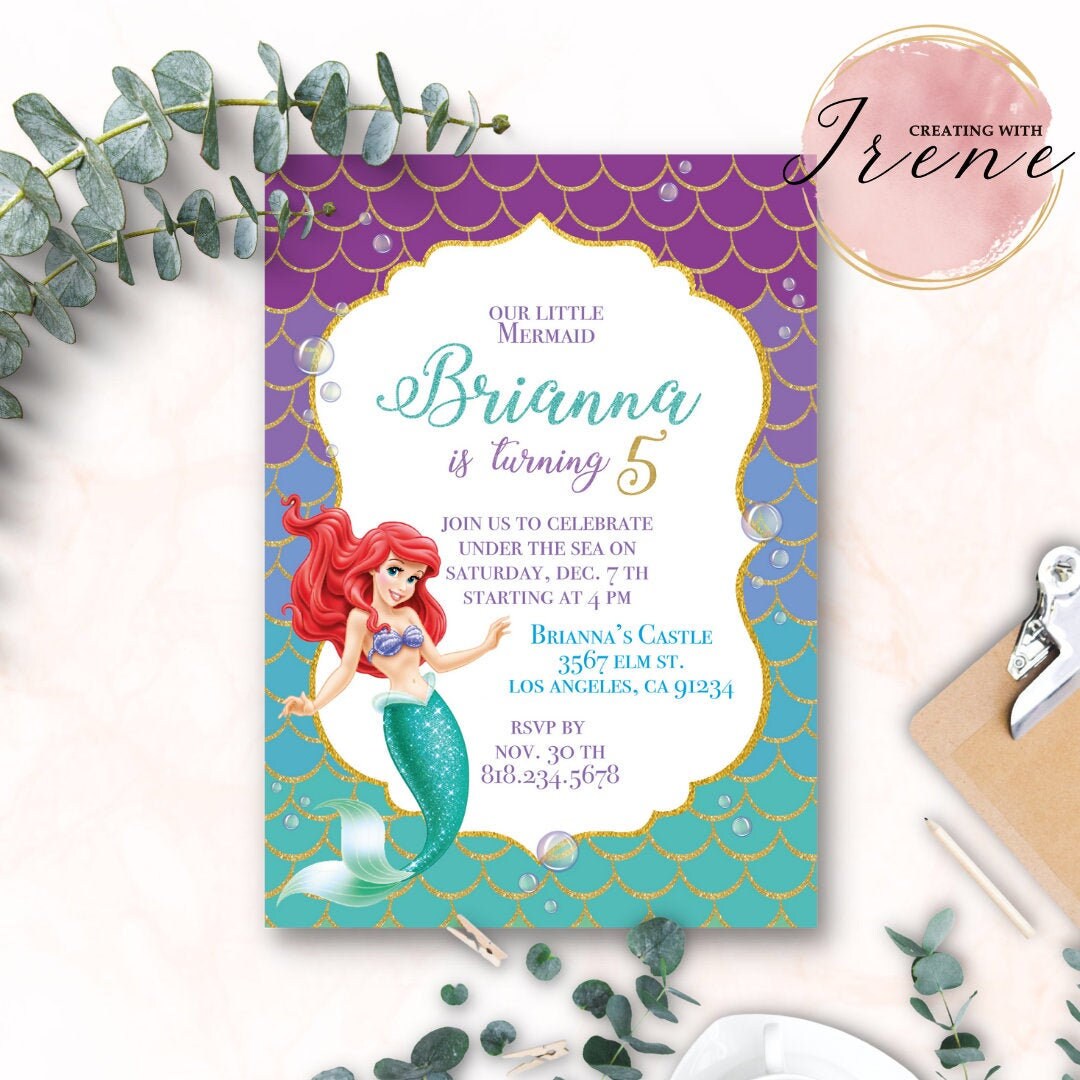Mermaid Invitation, Ariel Invitation, Under the Sea Party Personalized ...