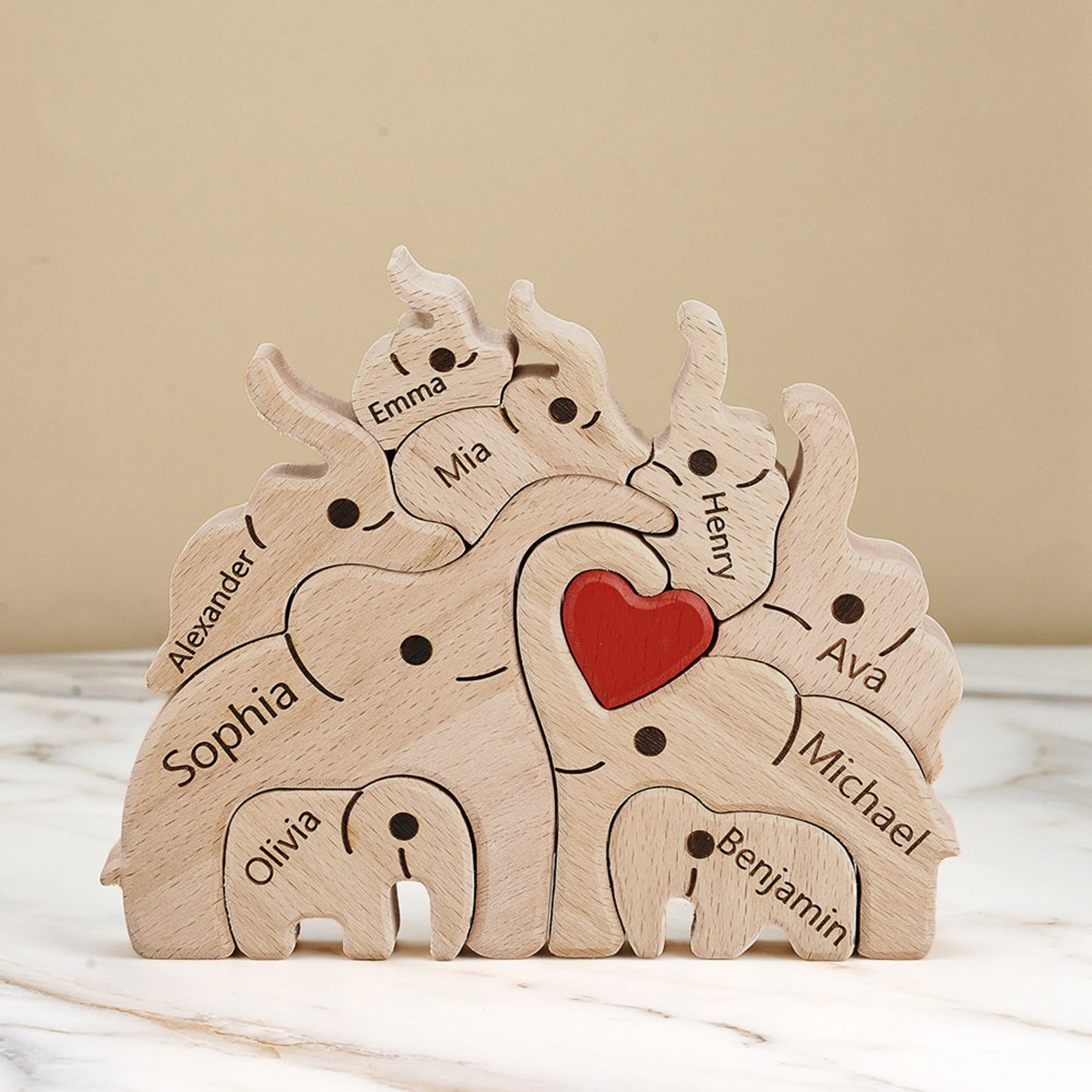 Wooden Family Elephant Puzzle With Individual Names, Home Decor ...
