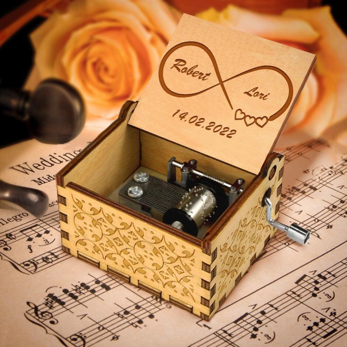 Personalized Engraved Infinity Music Box With Name and Date ...