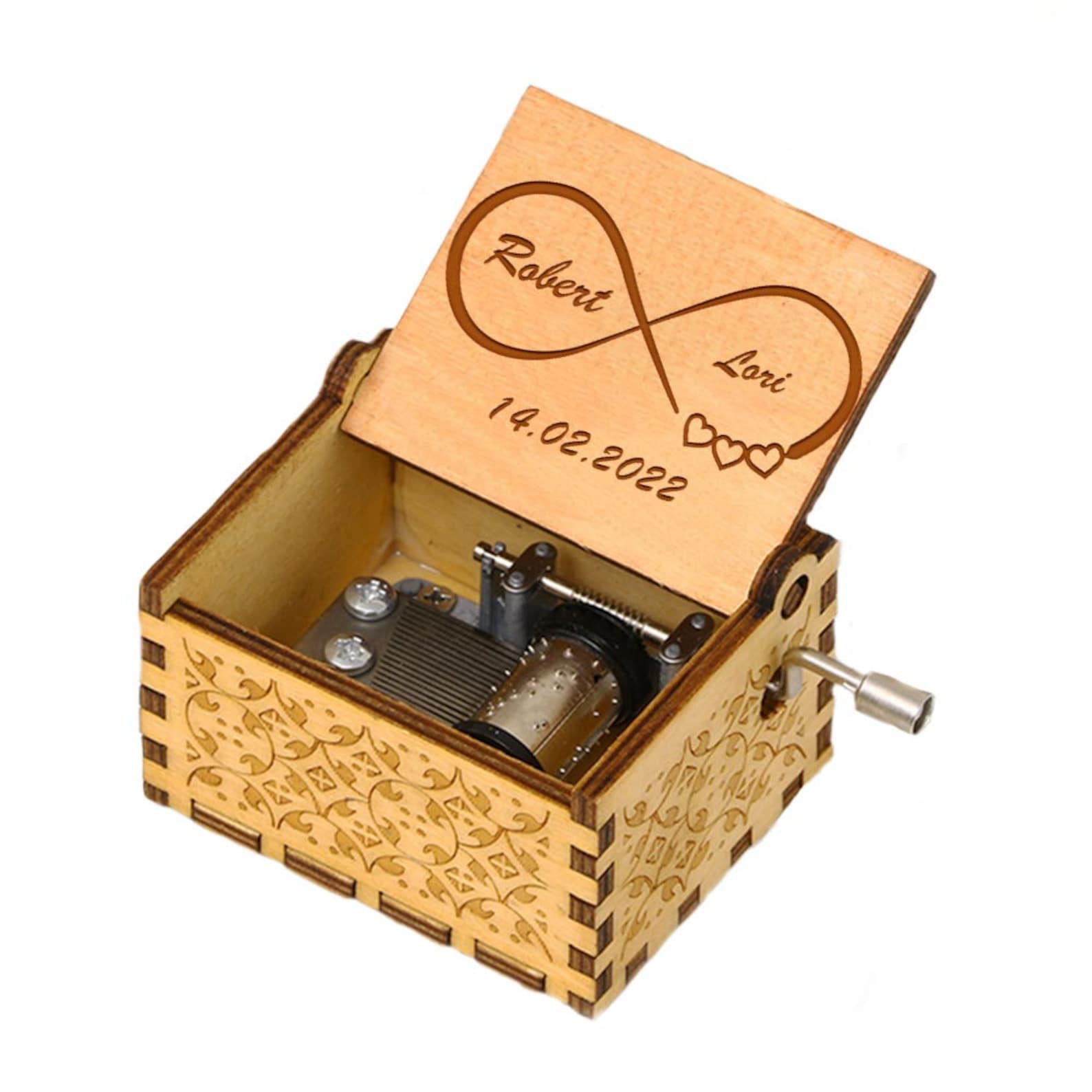 Personalized Engraved Infinity Music Box With Name and Date ...