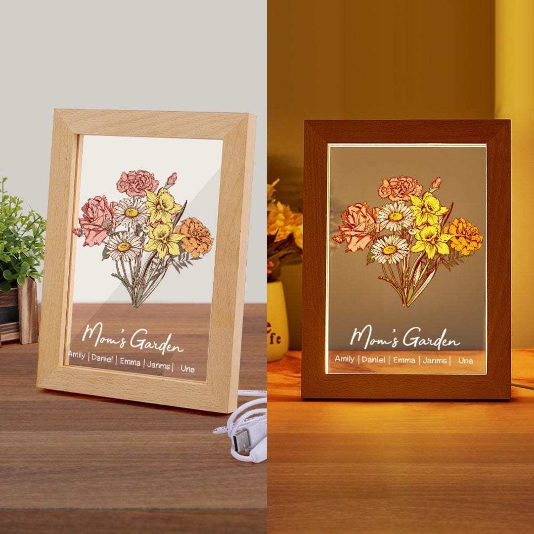 Personalized Birth Flower Bouquet Names LED Light Gift for Mom ...