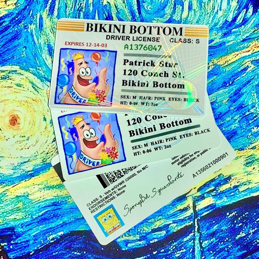 Patrick Star ID From Spongebob Squarepants Drivers License - Etsy