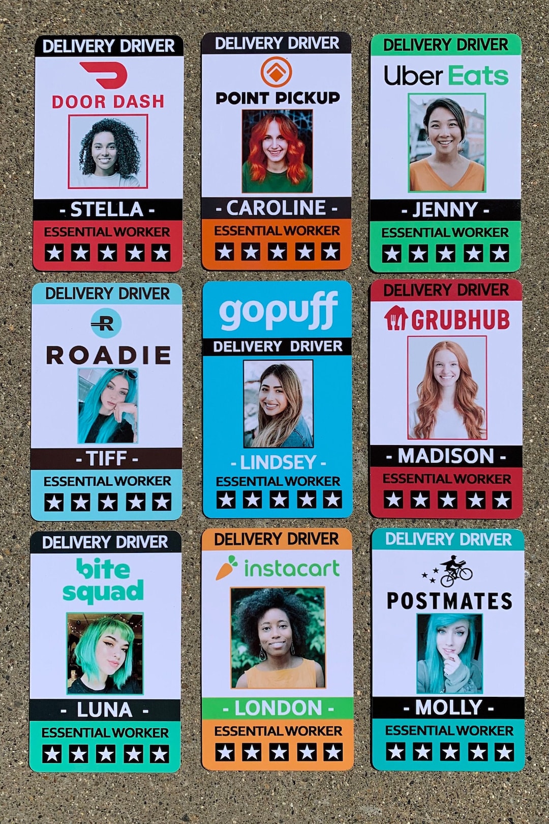 Doordash, Uber Eats, GRUBHUB, ROADIE ID Card Badge Delivery With Your ...