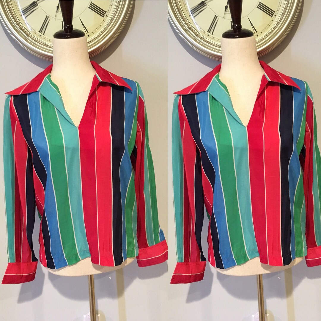 Vintage Colorful Striped Blouse Size Small-medium Colorful Vintage ...