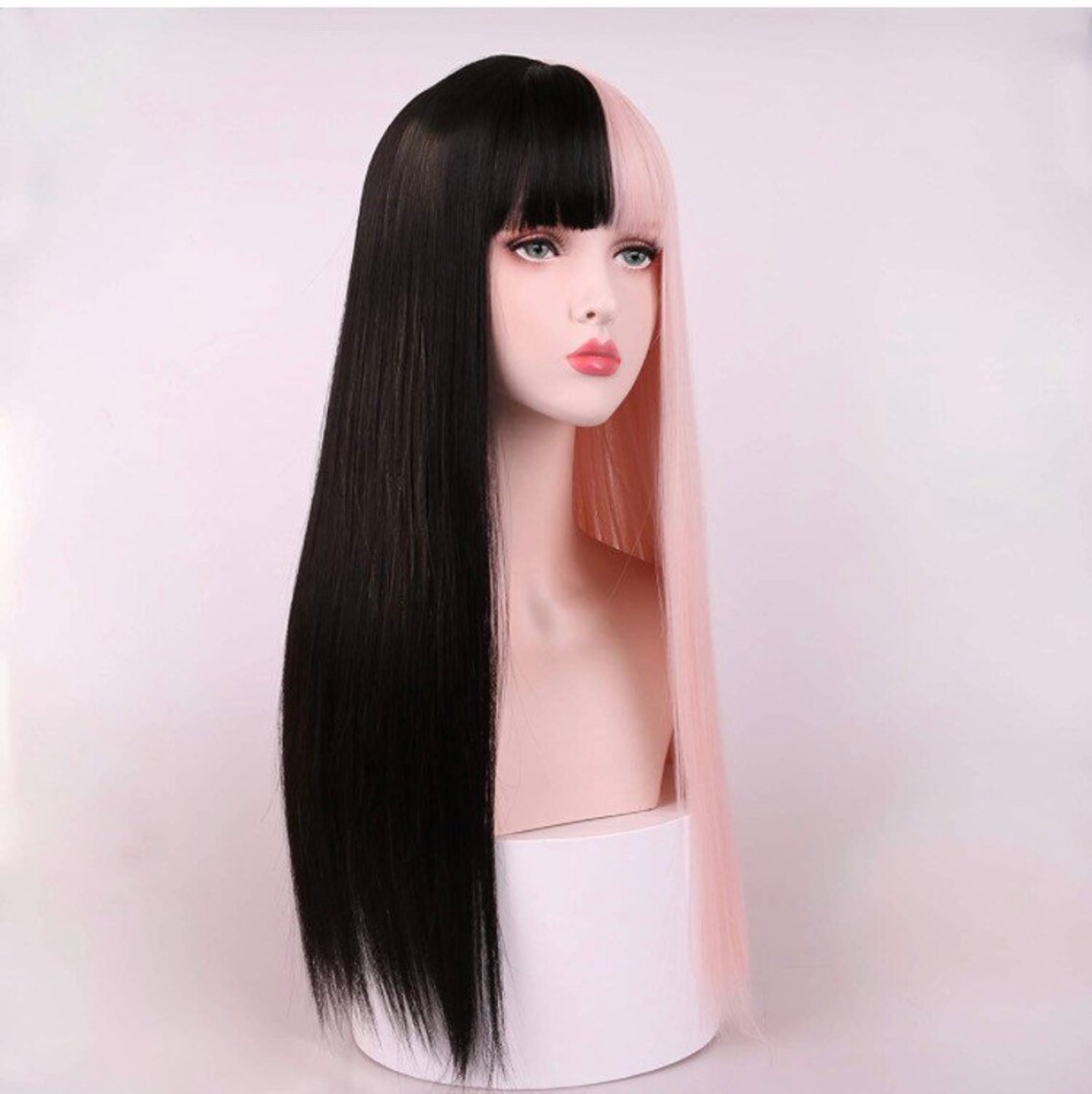 Half Black Wig,half Pink Wig,split Dye Wigs,split Dye Pink and Black ...