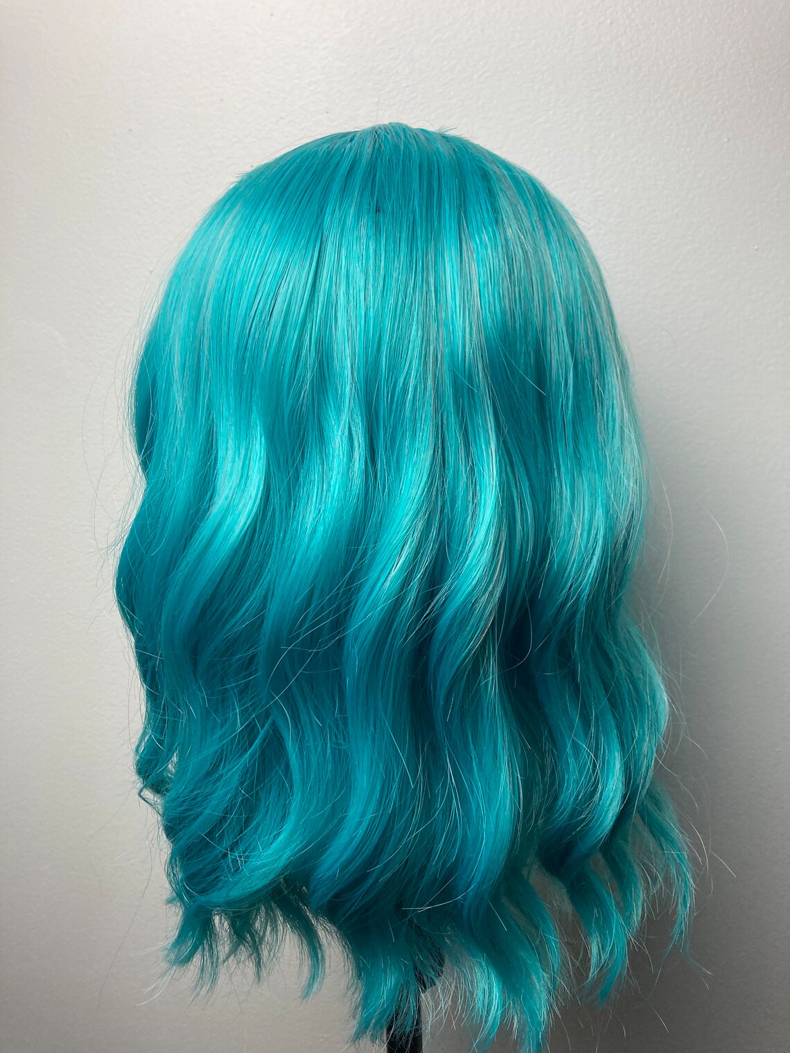 Light Blue Wig,teal Blue Wigs,short Bob Wavy Wig,blue Wig With Bang ...