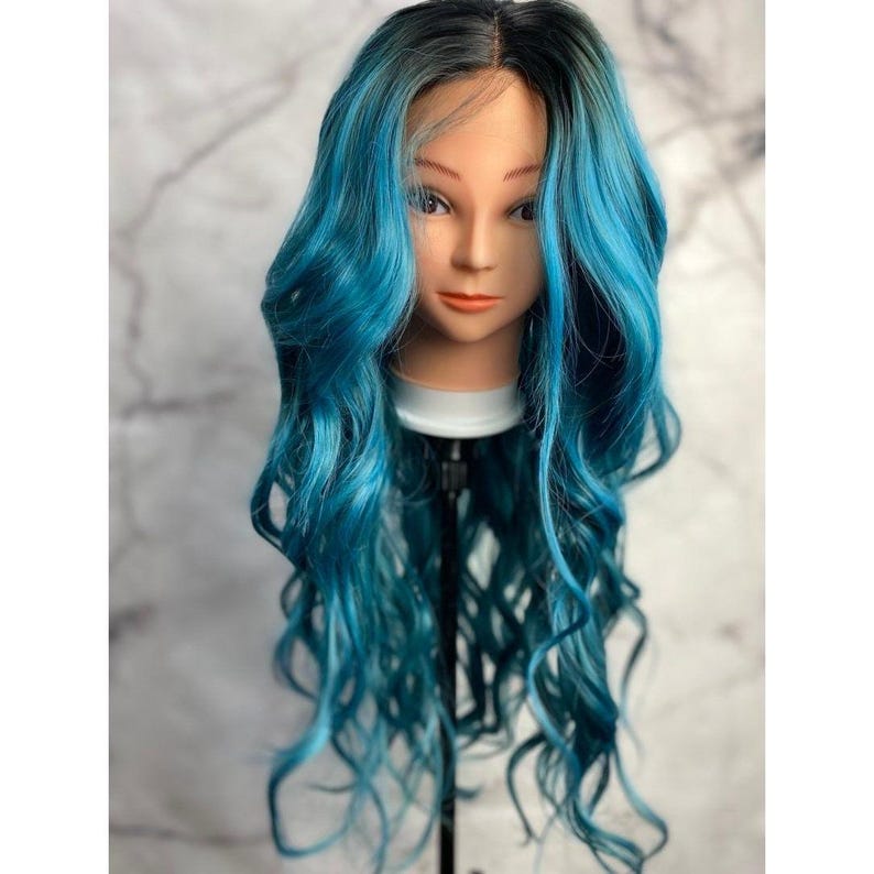 Ombre Blue Wig,lace Front Wig,teal Blue Wigs,cosplay Wig,blue Wig With ...