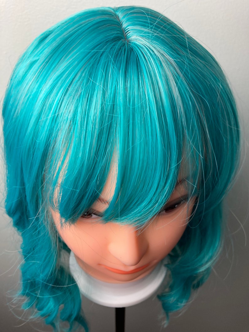 Light Blue Wig,teal Blue Wigs,short Bob Wavy Wig,blue Wig With Bang ...