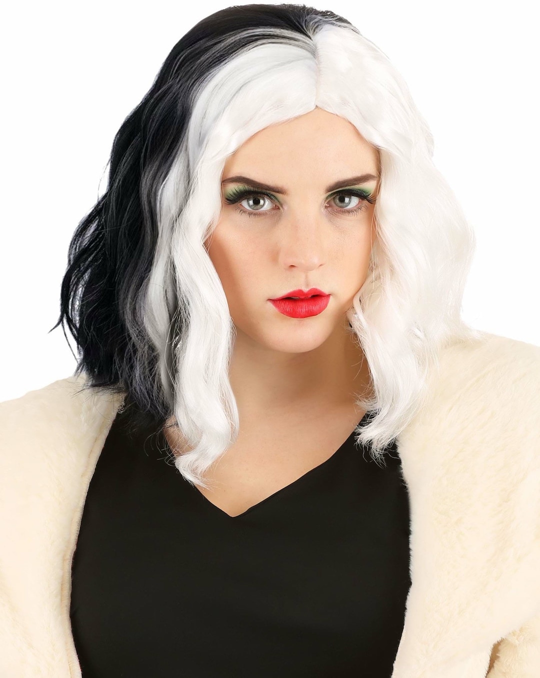 Crueler Wig,split Dye Wig,black Wig With White Hair Wigs,short Wavy Wig ...