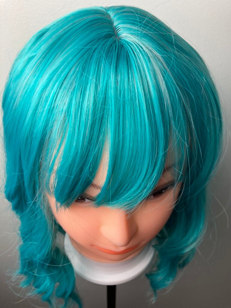 Light Blue Wig,teal Blue Wigs,short Bob Wavy Wig,blue Wig With Bang ...