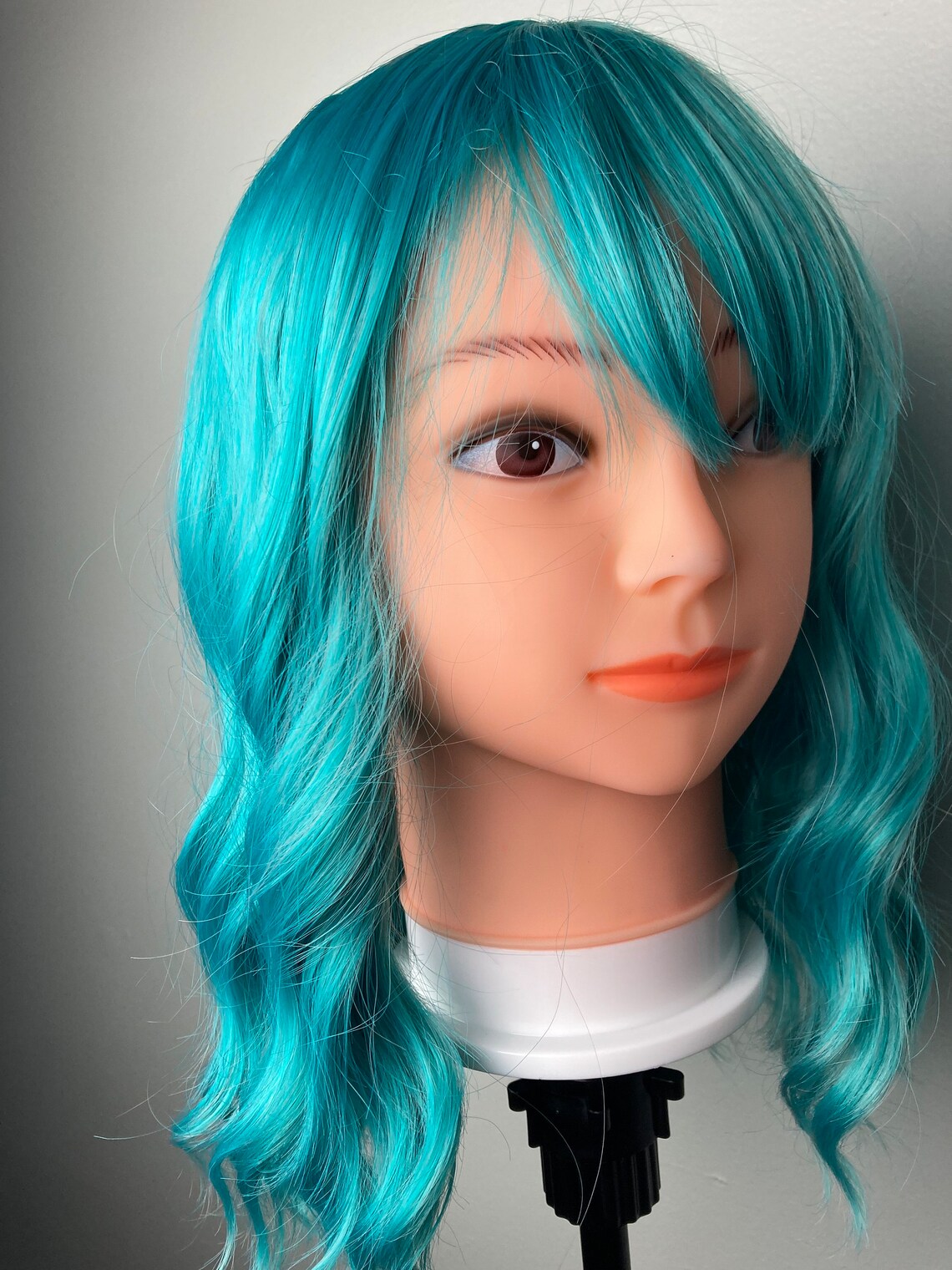 Light Blue Wig,teal Blue Wigs,short Bob Wavy Wig,blue Wig With Bang ...