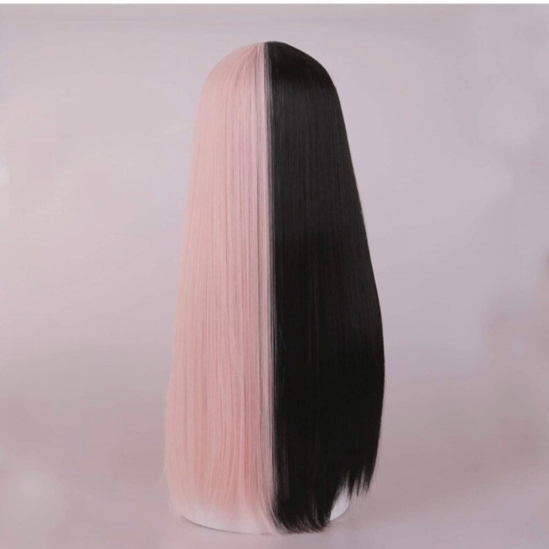 Half Black Wig,half Pink Wig,split Dye Wigs,split Dye Pink and Black ...
