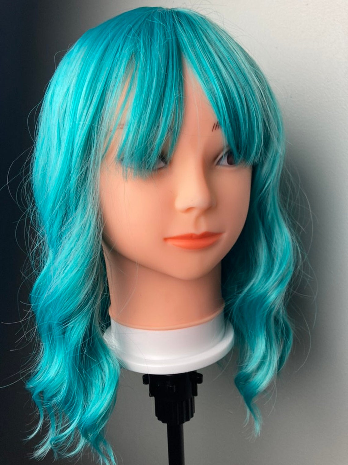 Light Blue Wig,teal Blue Wigs,short Bob Wavy Wig,blue Wig With Bang ...