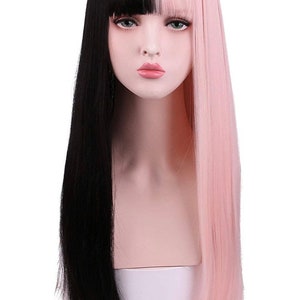 Half Black Wig,half Pink Wig,split Dye Wigs,split Dye Pink and Black ...
