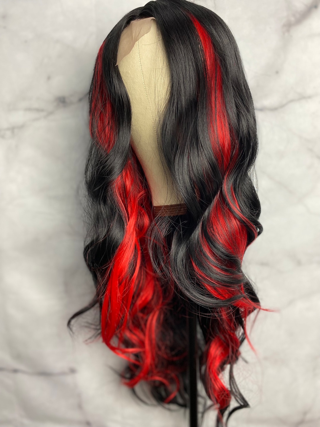 Wigs,black With Red Wig,highlight Wig,side Part Lace Wig,black ...