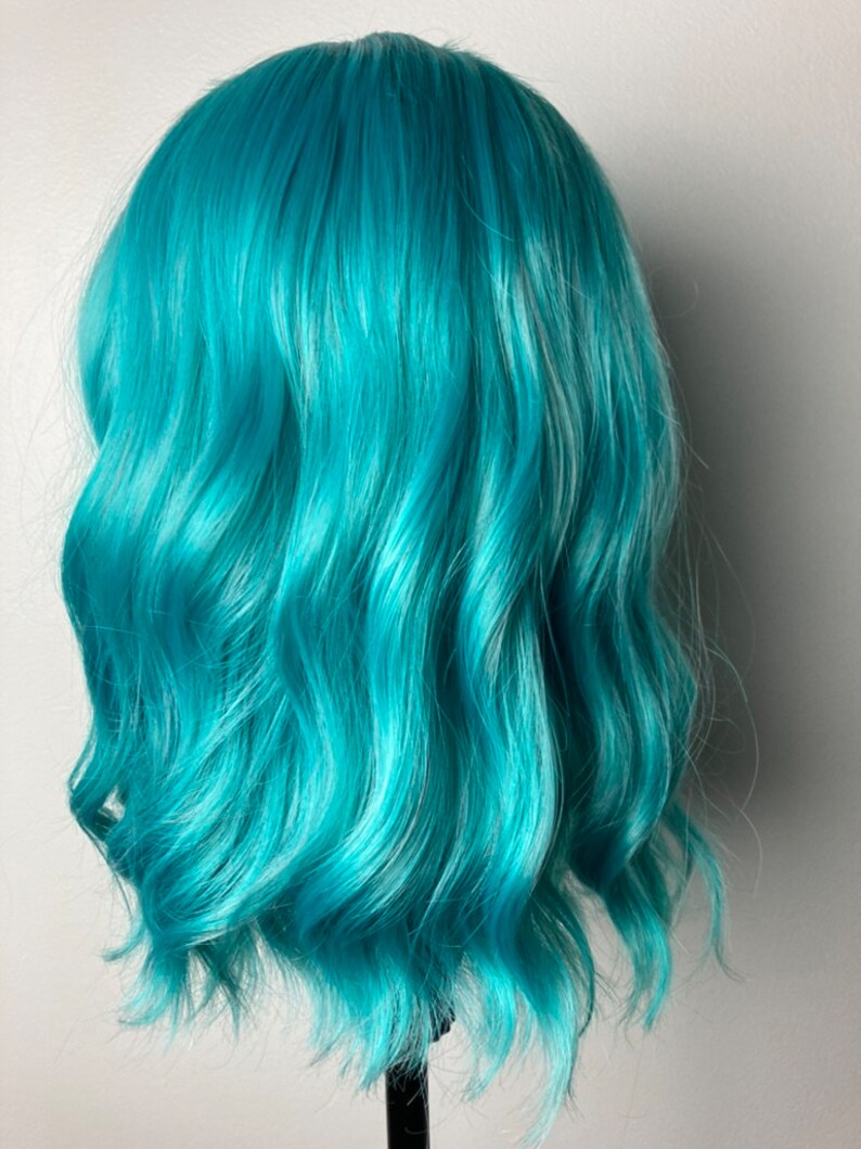 Light Blue Wig,teal Blue Wigs,short Bob Wavy Wig,blue Wig With Bang ...