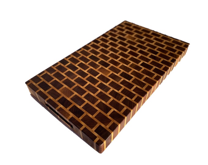 End Grain Chopping Block Reversible Wood Cutting Board Brick Wall Style ...