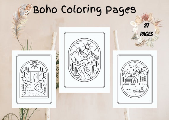 Boho Coloring Pages 27 Printable Pages Boho Landscape - Etsy