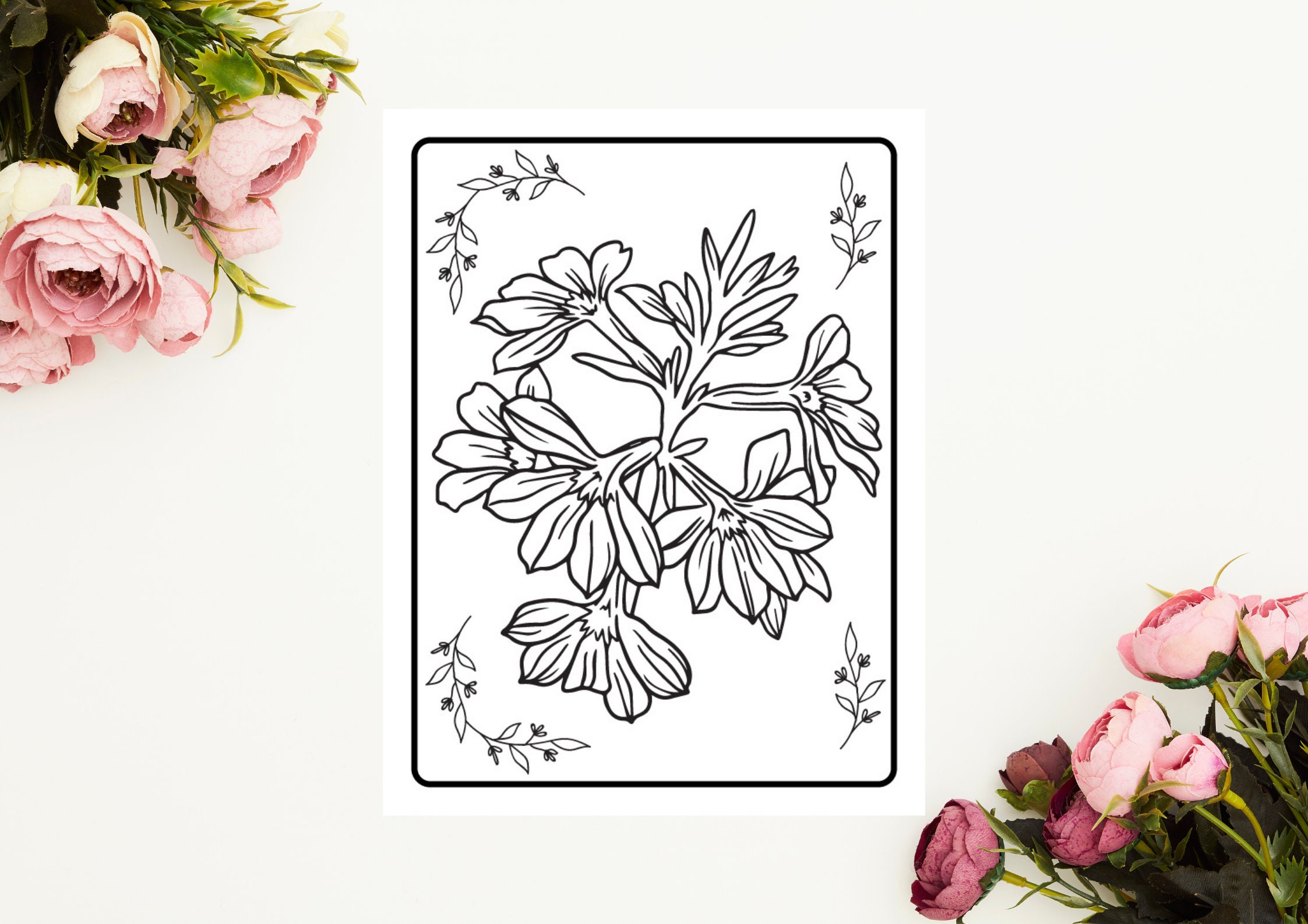 Flower Coloring Pages: 10 Simple Floral Designs (PDF) - Etsy