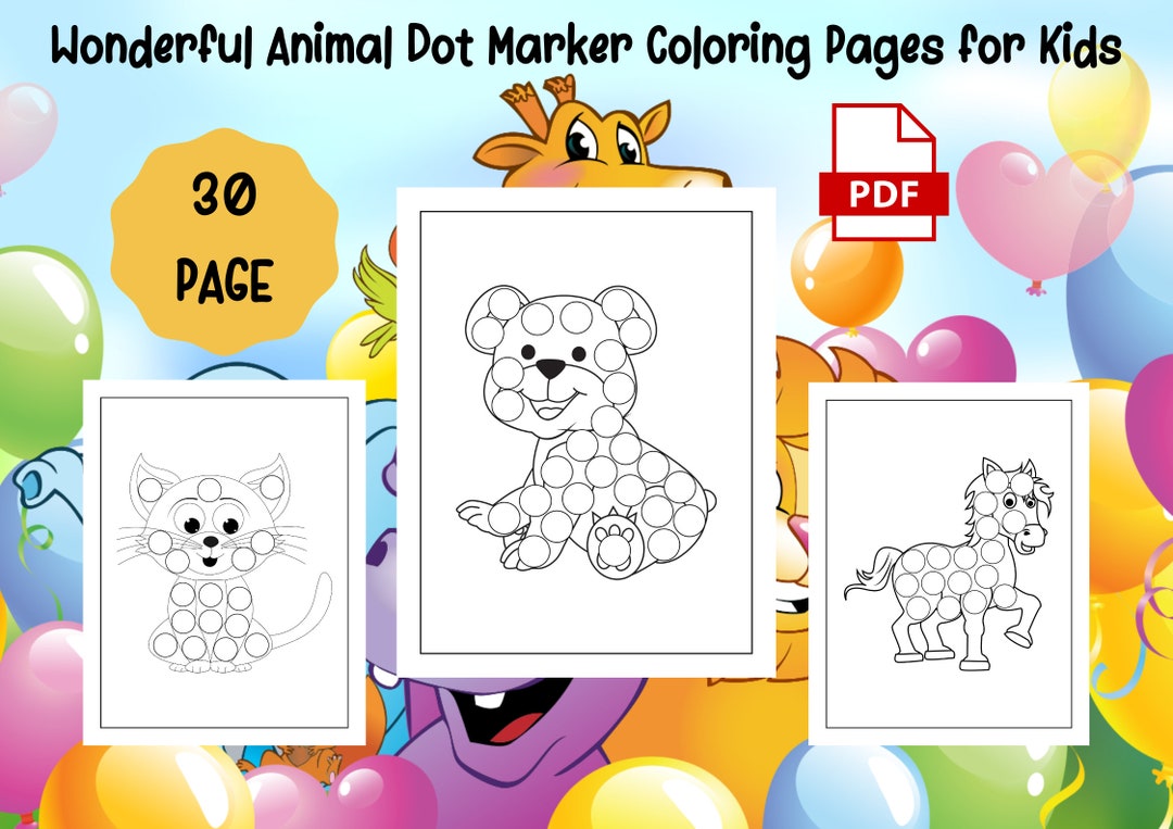 Animal Dot Marker Coloring Pages: Kids Activity (PDF Printable) - Etsy