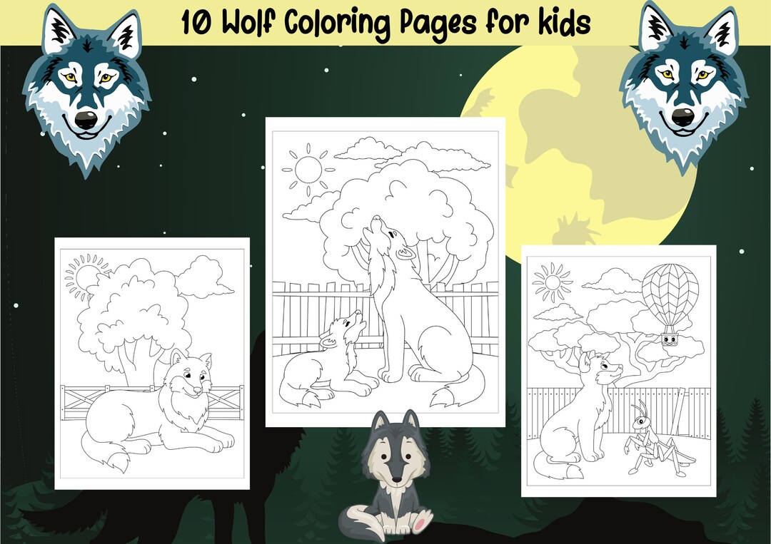 Wolf Coloring Pages for Kids – 10 Printable Designs (instant Download ...
