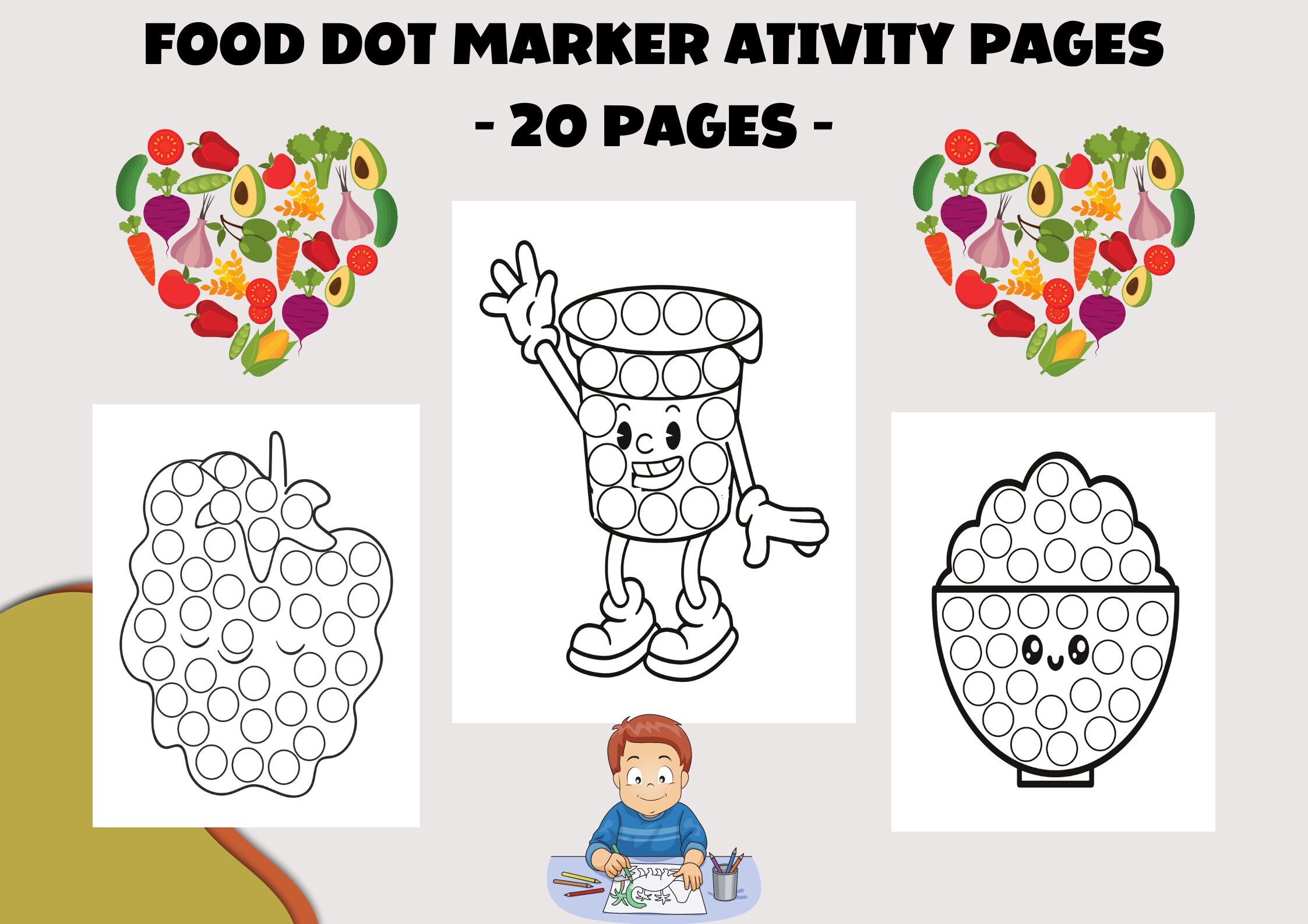 Kawaii Food Dot Markers Coloring Pages for Kids, Boys, Girls, Fruit and ...