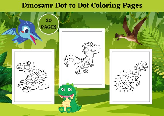 20 Dinosaur Dot to Dot Printable Coloring Pages Wonderful | Etsy