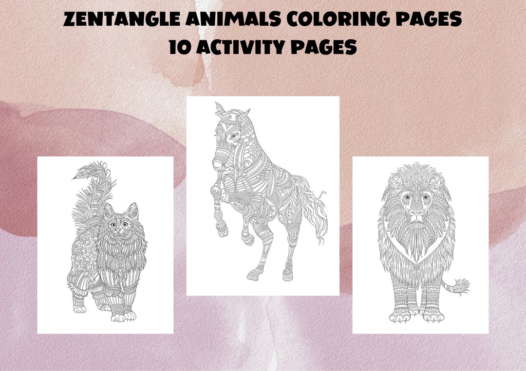 Amazing Zentangle Animals Coloring Pages, 10 Printable Pages, Animal ...
