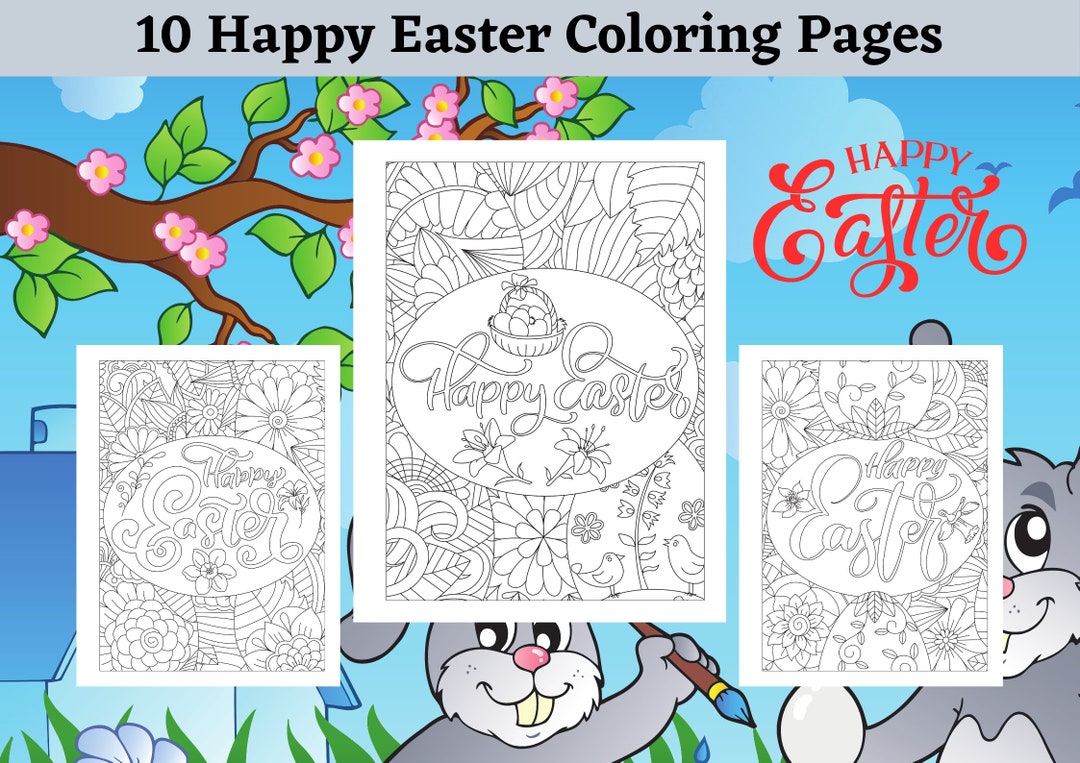Happy Easter Coloring Pages: 10 Printable Designs (PDF) - Etsy