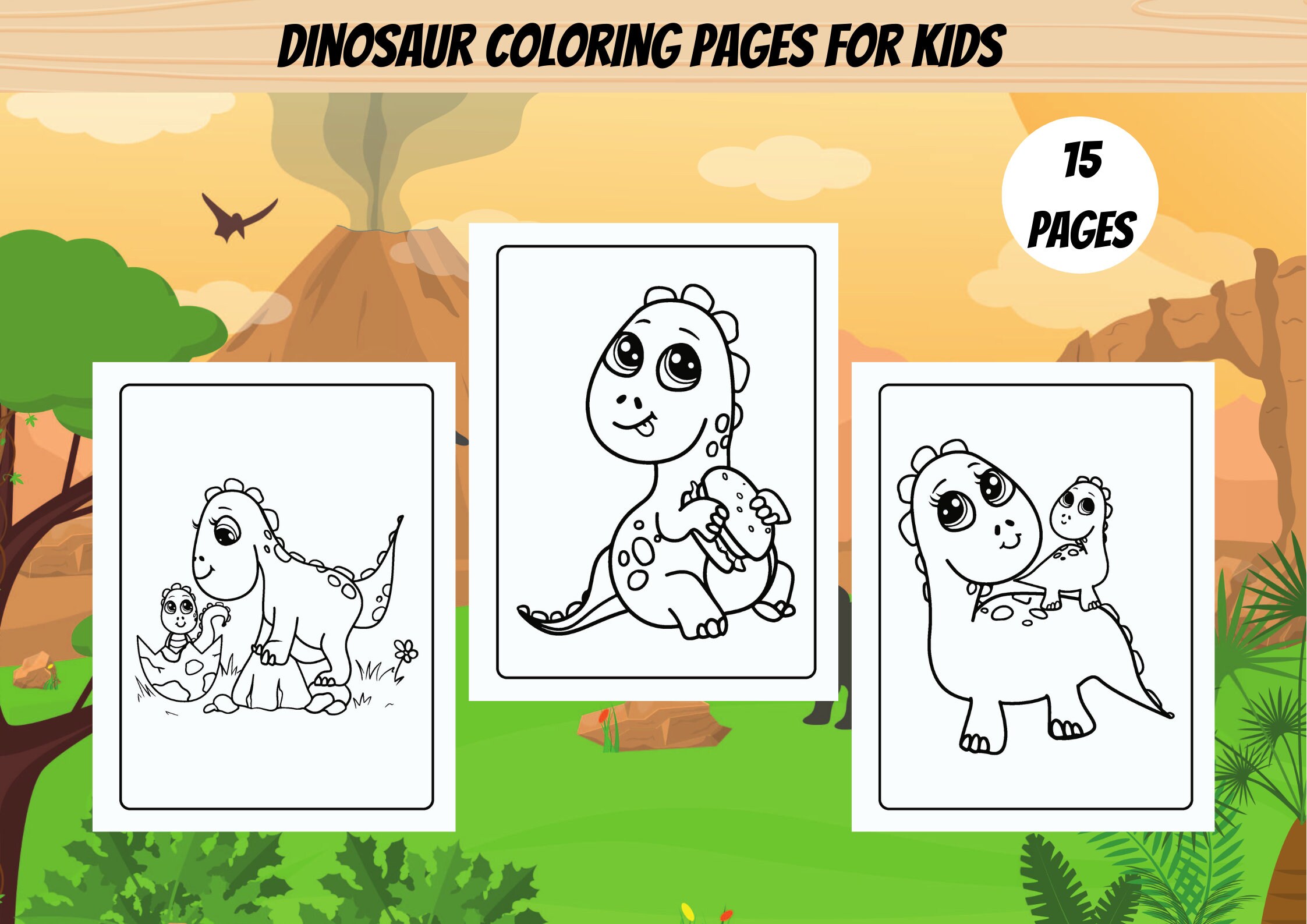 Dinosaur Coloring Pages, 15 Printable Pages, Super Cute Dinosaur ...
